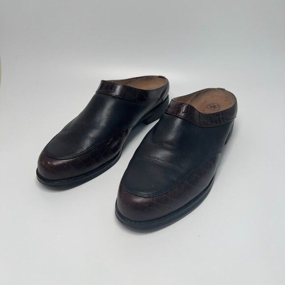 Ariat | Shoes | Ariat Womens Brown Croc Black Leather Slip On Clog ...
